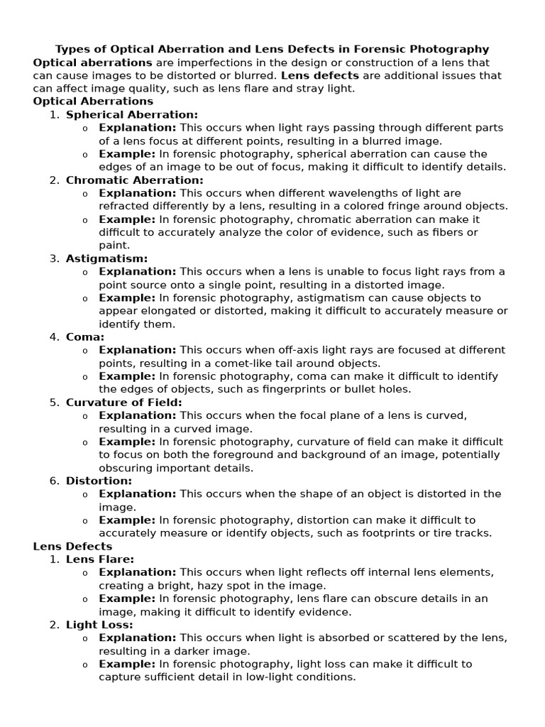 Types of Optical Aberration and Lens Defects in Forensic Photography ...