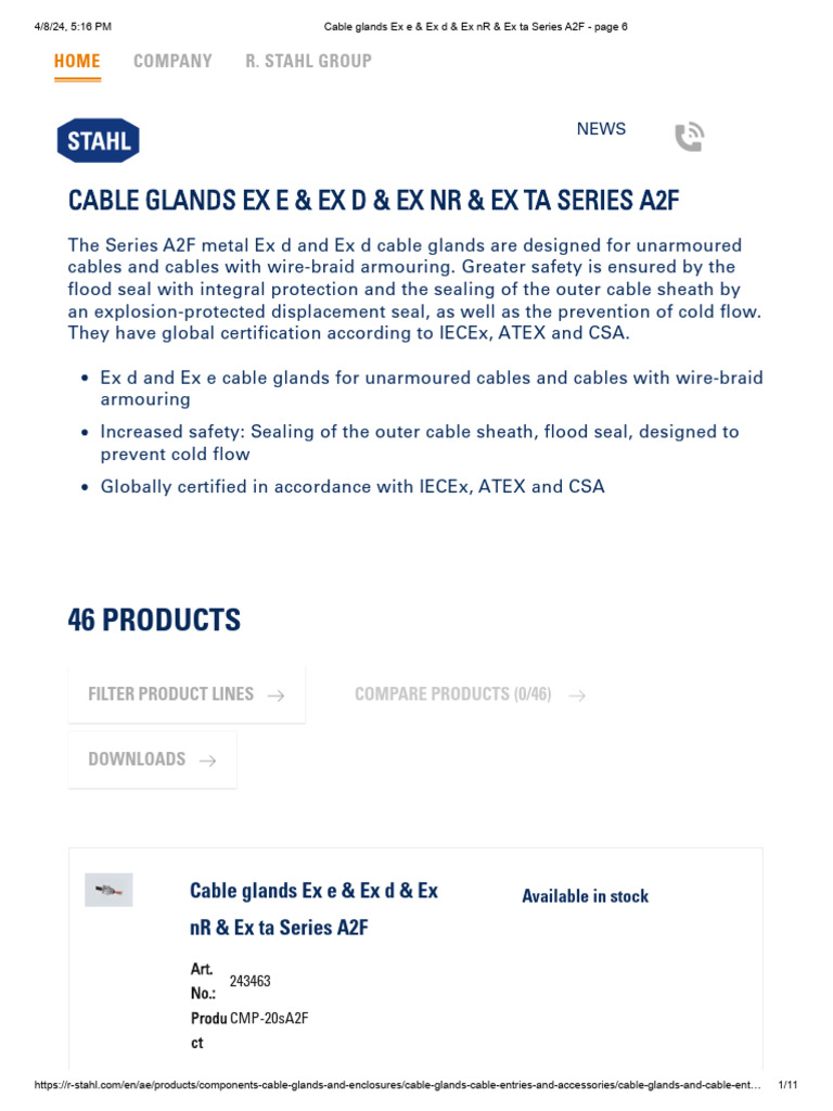Explosion-Proof Cable Glands A2F Series | PDF