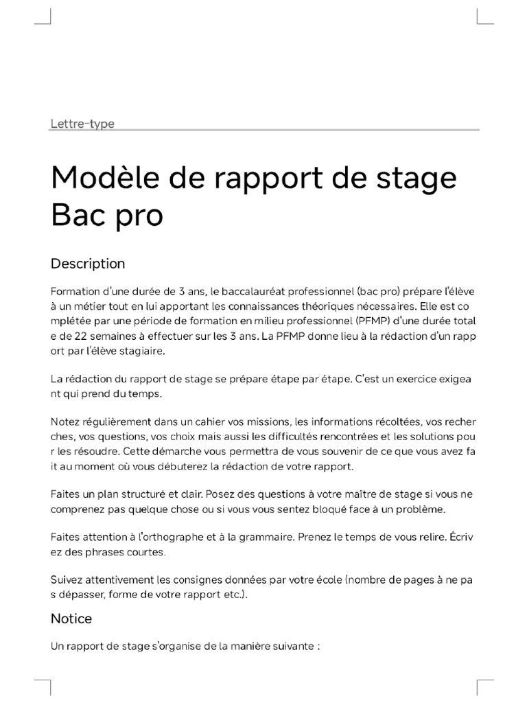 Ooreka Modele Rapport Stage Bac Pro Phoenix | PDF