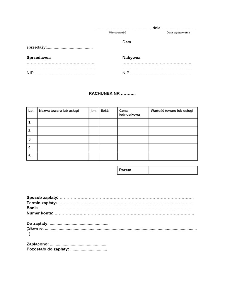 Rachunek - Wzór Z Omówieniem | PDF