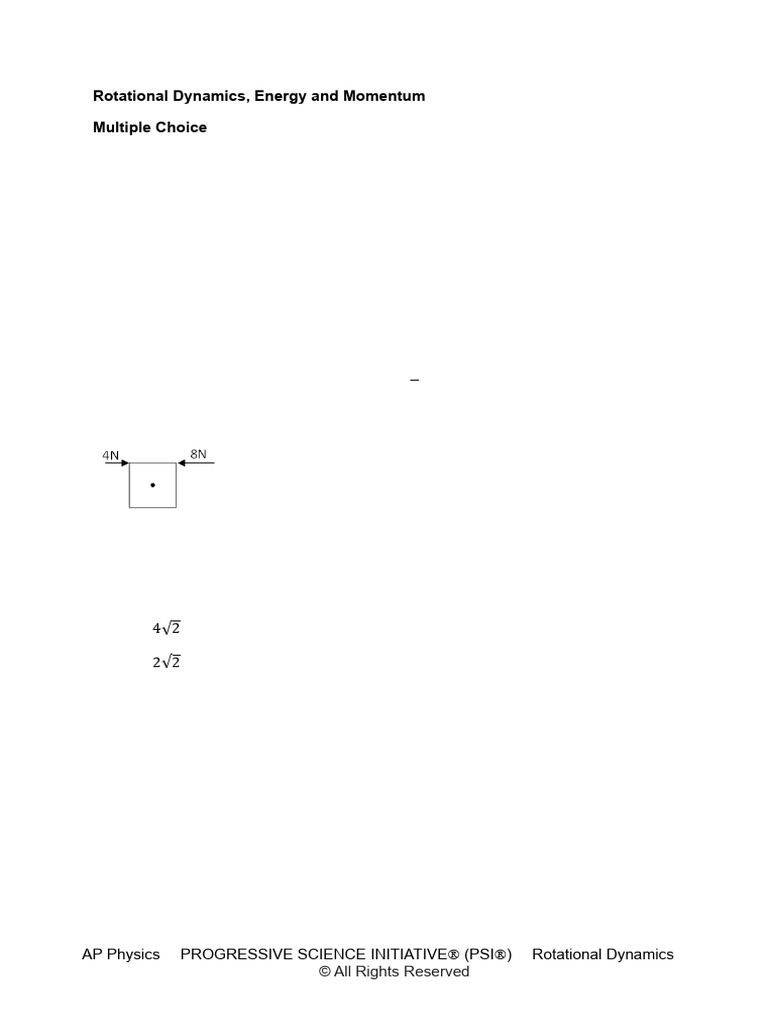 AP Physics Rotational Dynamics MCQs | PDF | Rotation Around A Fixed ...