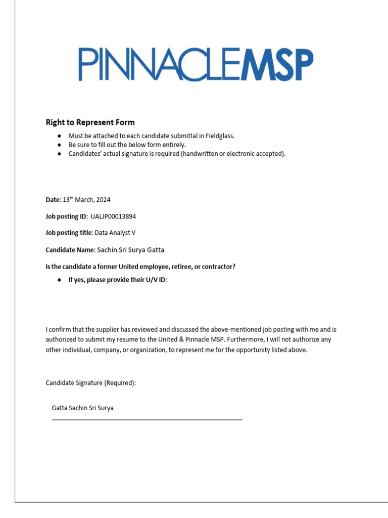 Right to Represent Form- United (2) | PDF
