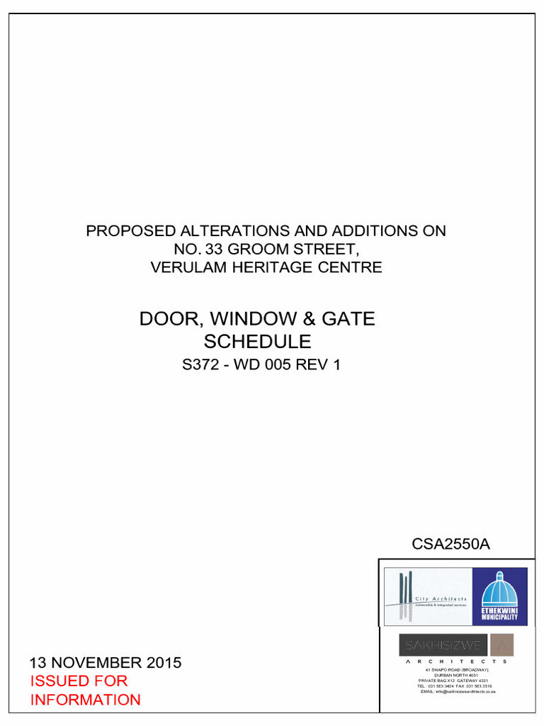s372 WD-005 Door and Window Schedule. Rev 2pdf | PDF | Door | Window