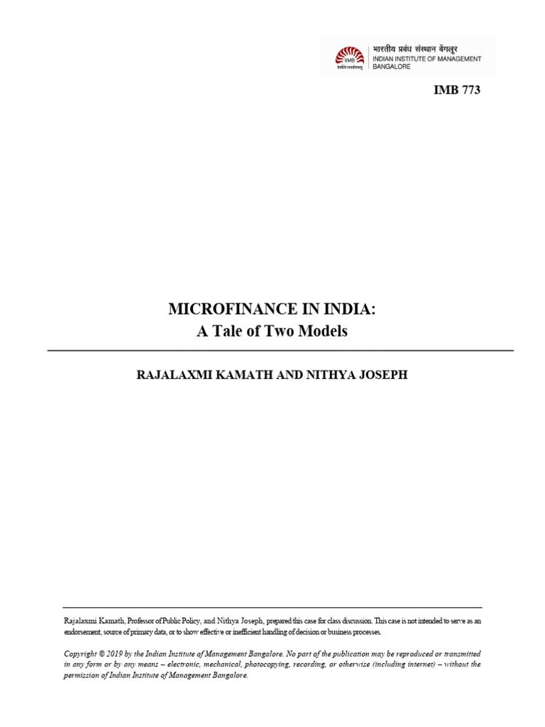 Microfinance in India A Tale of Two Models IMB773-PDF-En ( | PDF ...