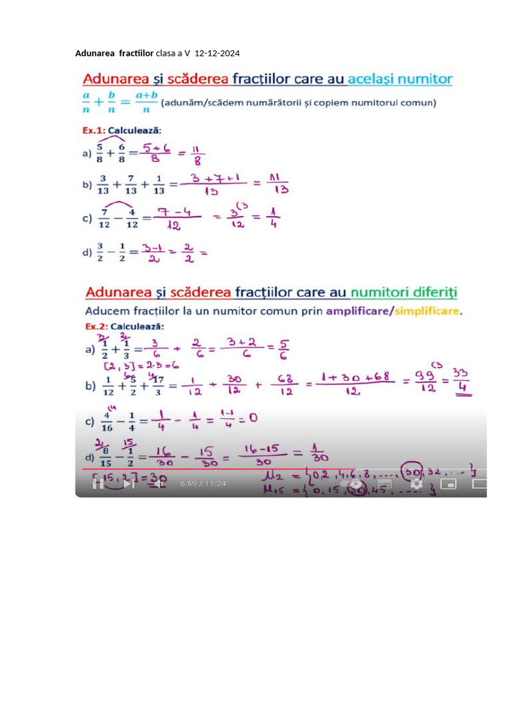 Adunarea Fractiilor Si Scaderea | PDF