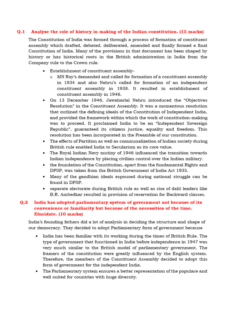 PRESOLVE - Polity Test 1 Mains Questions Answer Key | PDF | Democracy ...