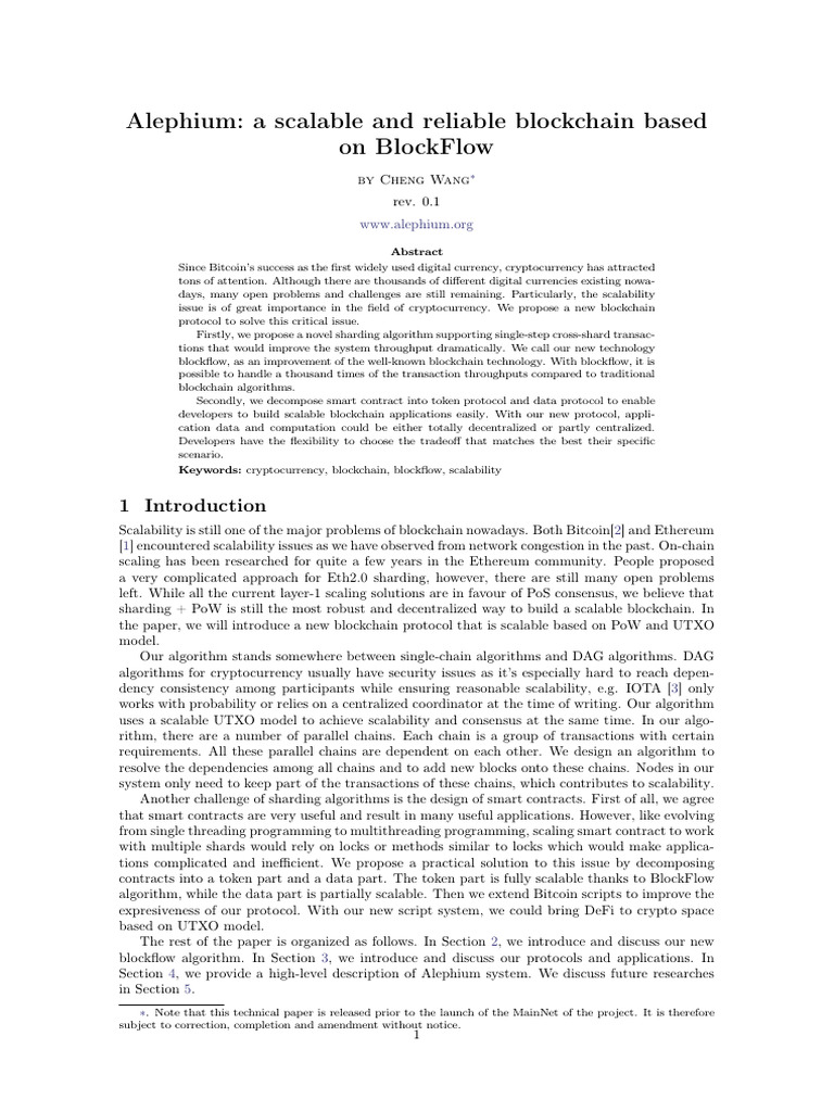 alephium | PDF | Cryptocurrency | Scalability