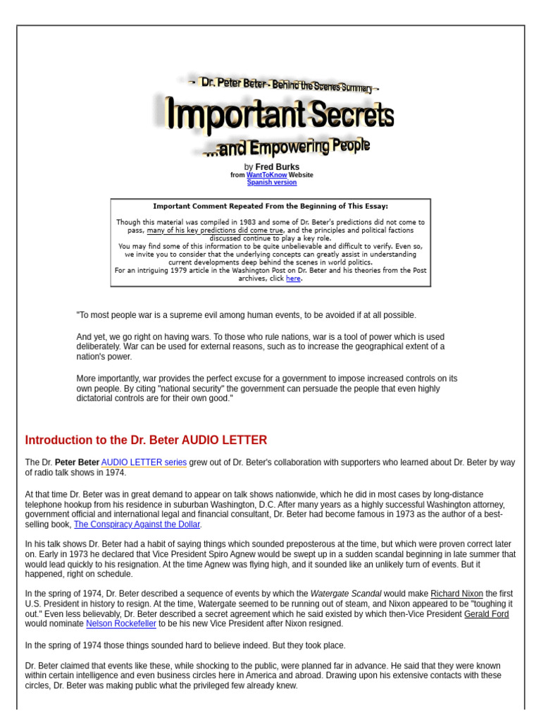 Important Secrets and Empowering People - Dr. Peter Beter - Behind The ...