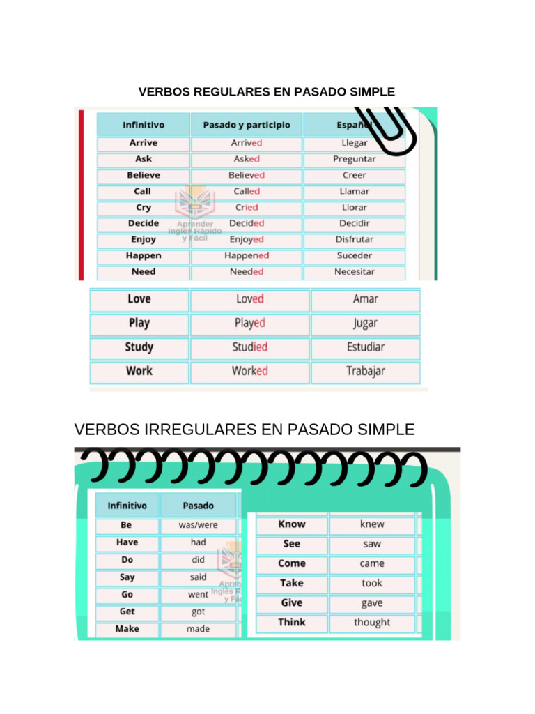 Verbos Regulares en Pasado Simple | PDF