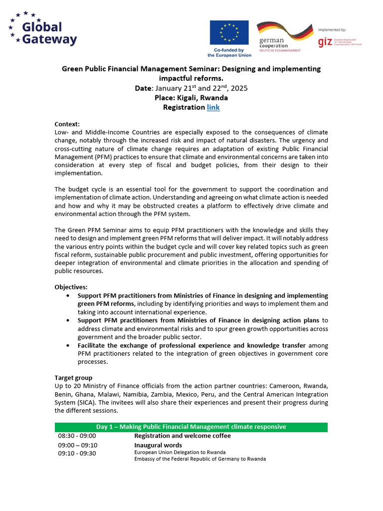 Green PFM Seminar in Kigali 2025 | PDF | Economies