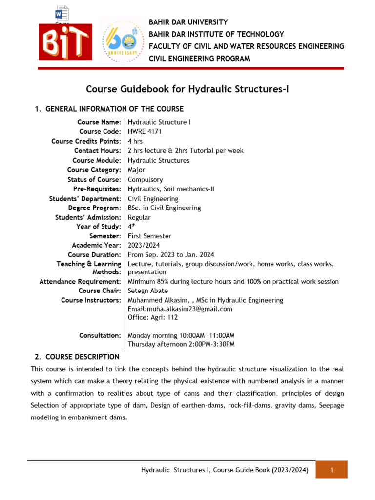 HS I Course Guidebook _(2023_24) Format - Revised | PDF | Dam | Reservoir