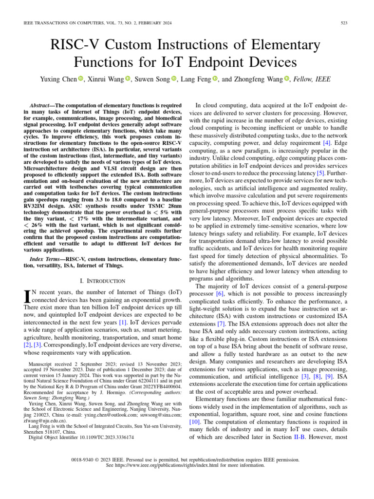 RISC-V Custom Instructions of Elementary Functions For IoT Endpoint ...