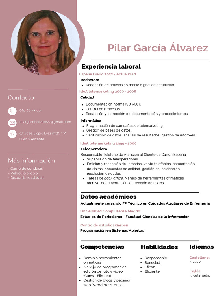 Currículum Pilar García Álvarez | PDF | Informática
