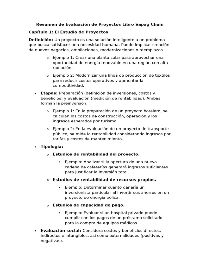 Resumen de Evaluación de Proyectos Libro Sapag Chain | PDF | Tasa ...