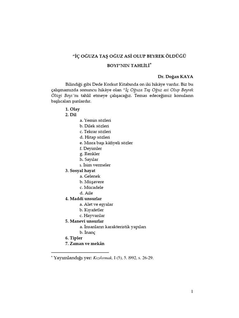 Dogan Kaya Beyrek Oldugu Boyunun Tahlili | PDF