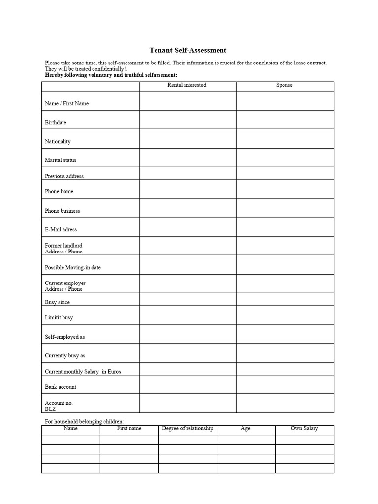 tenant self-assessment | PDF | Leasehold Estate | Lease
