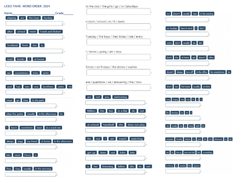 Word Order. English Hilfen 2. 2024 | PDF