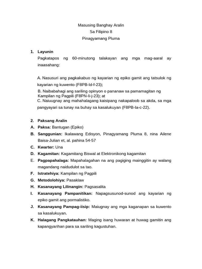 Banghay Aralin Bantugan | PDF