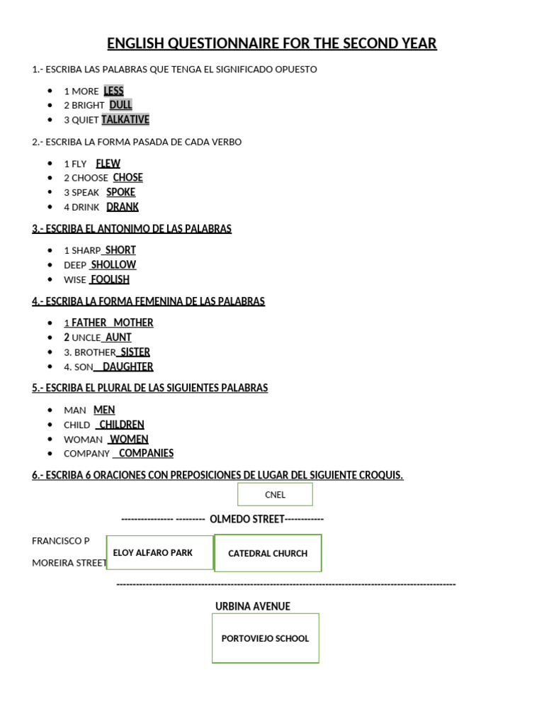 ENGLISH QUESTIONNAIRE FOR THE SECOND YEAR | PDF | Idiomas | Estudios de idiomas extranjeros