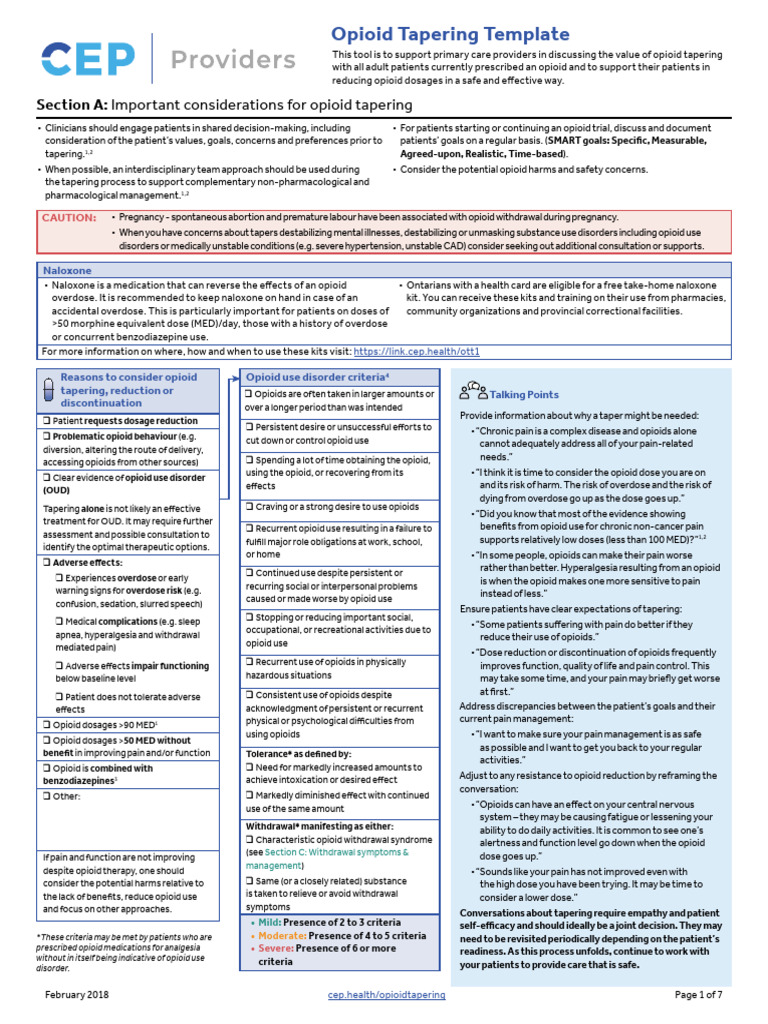 CEP_Opioid_Tapering_Template_2018 | PDF | Opioid | Addiction