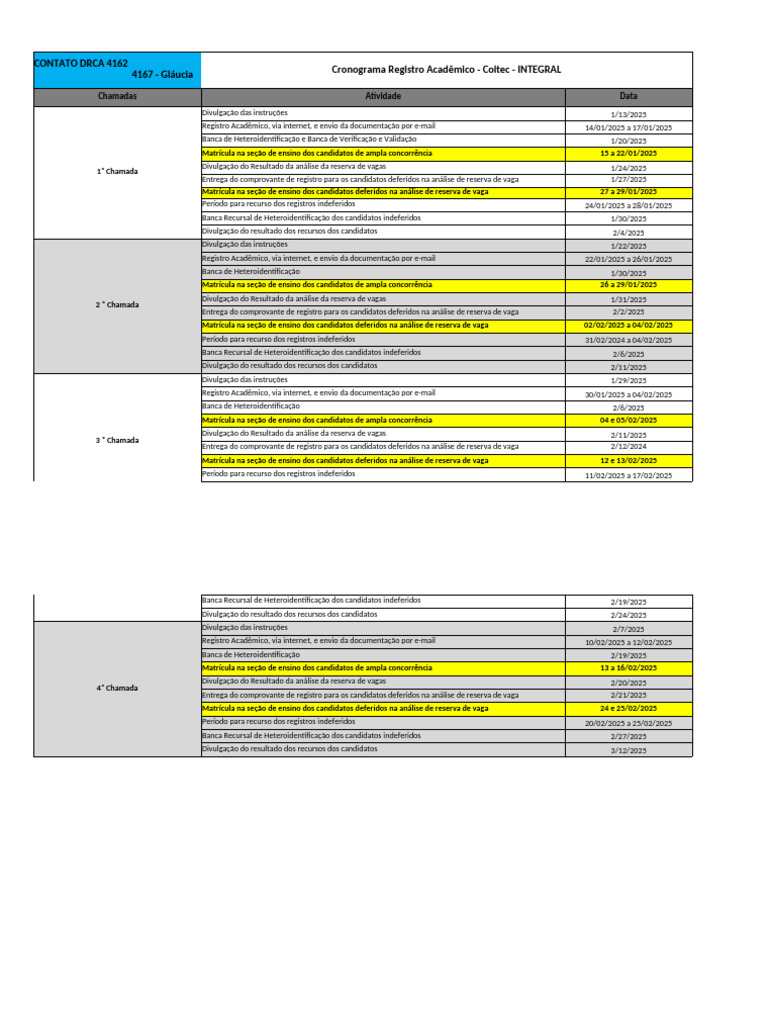 Cronograma Coltec 2025 MATRICULA | PDF