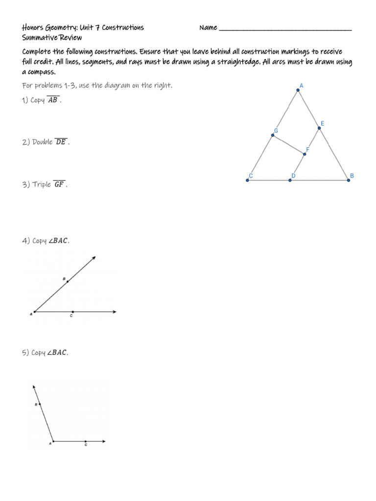 Unit 7 Constructions Summative Review | PDF | Geometry | Euclidean Plane Geometry