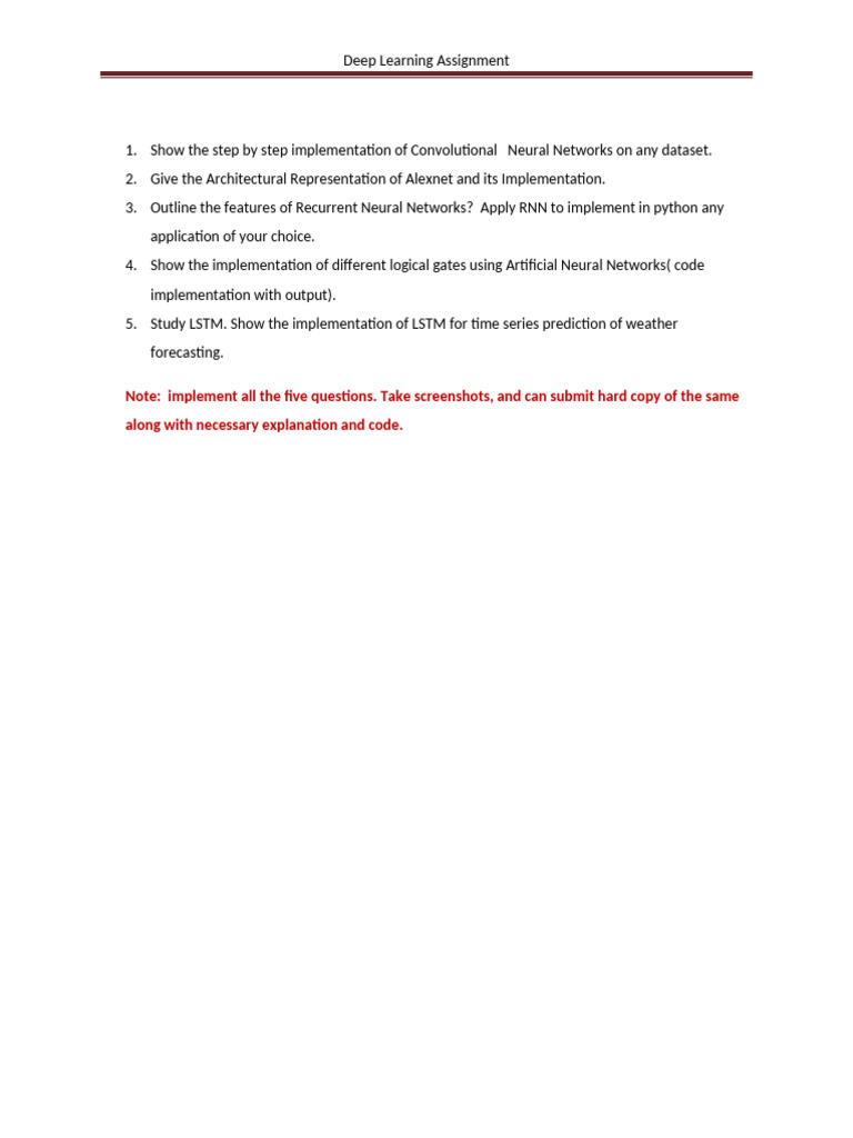 Deep Learning: CNN, RNN, LSTM Tasks | PDF