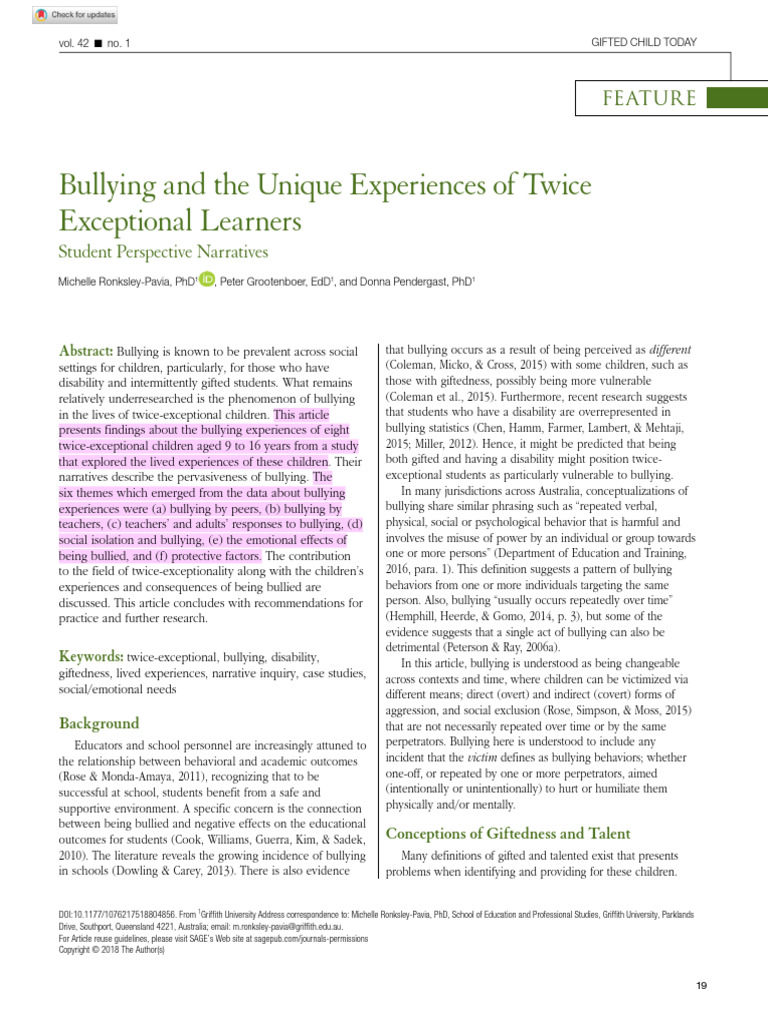 Bullying and The Unique Experiences of Twice Exceptional Learners ...