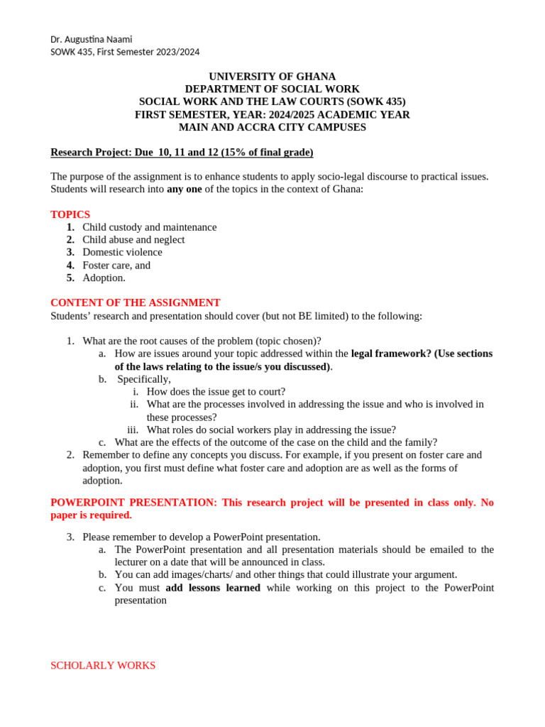 SOWK 435 Research Project Guidelines | PDF | Social Work | Citation