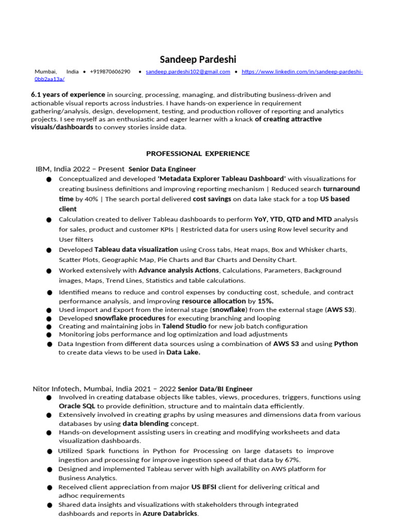 Naukri_SandeepPardeshi[6y_1m] | PDF | Apache Spark | Databases