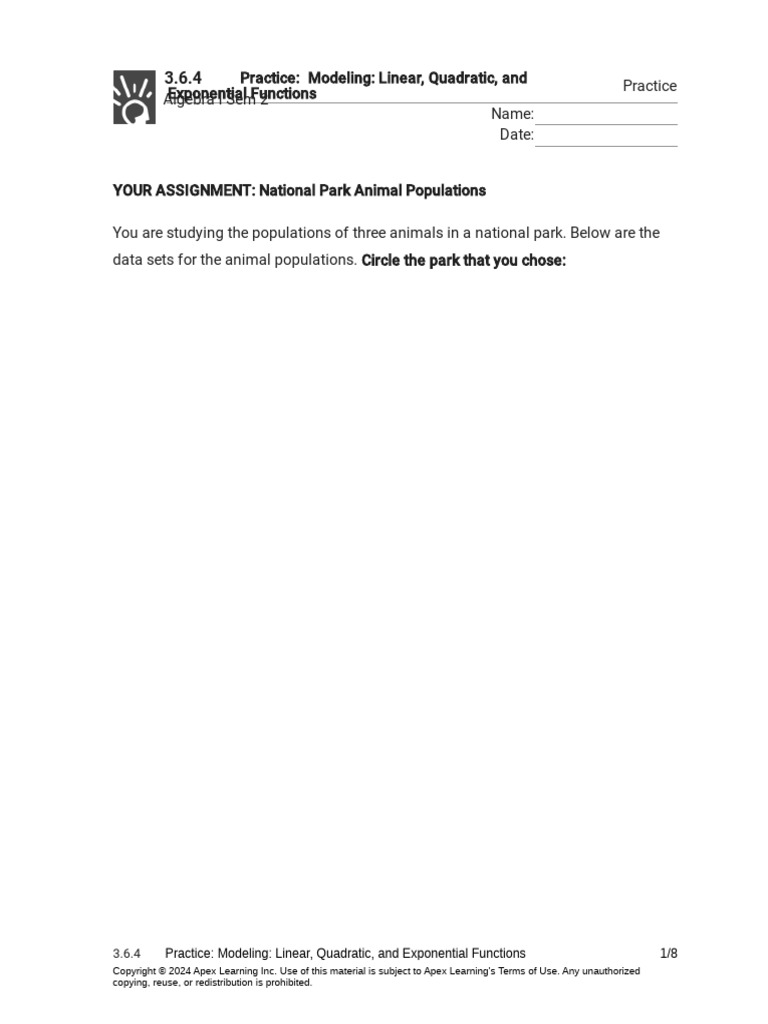3 6 4 Practice Modeling Linear Quadratic And Exponential Functions