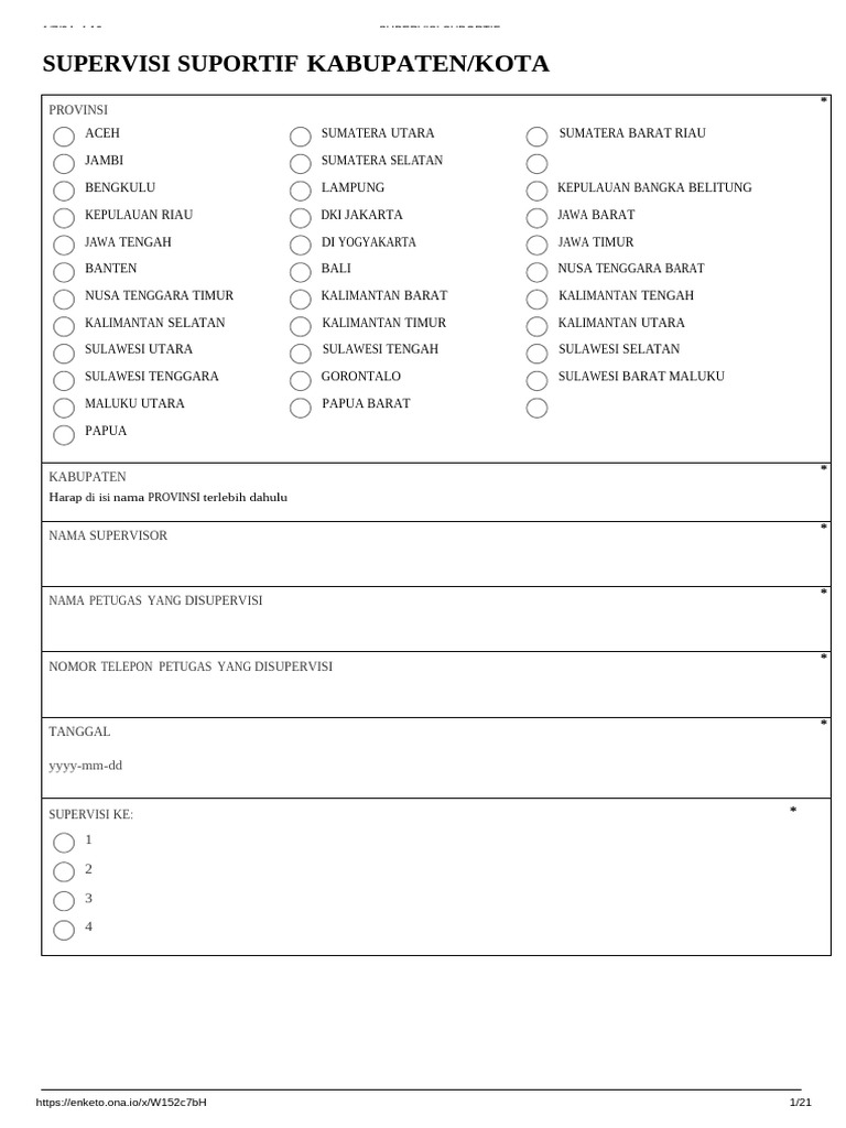 Form Monitoring Dan Evaluasi Vaksin Supervisi Suportif Kabupaten - Kota | PDF