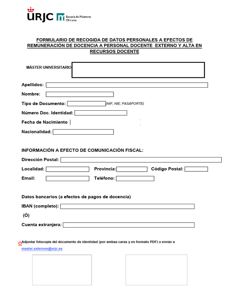 Formulario Docente Externo URJC | PDF