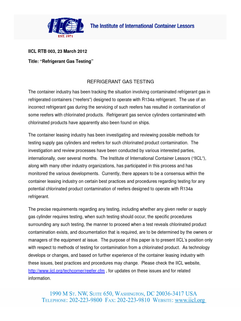 RTB Testing for Refrigerant Contamination | PDF | Chlorine