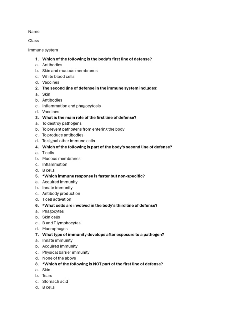 Immune System Defense Mechanisms Quiz | PDF | Immune System | Innate ...