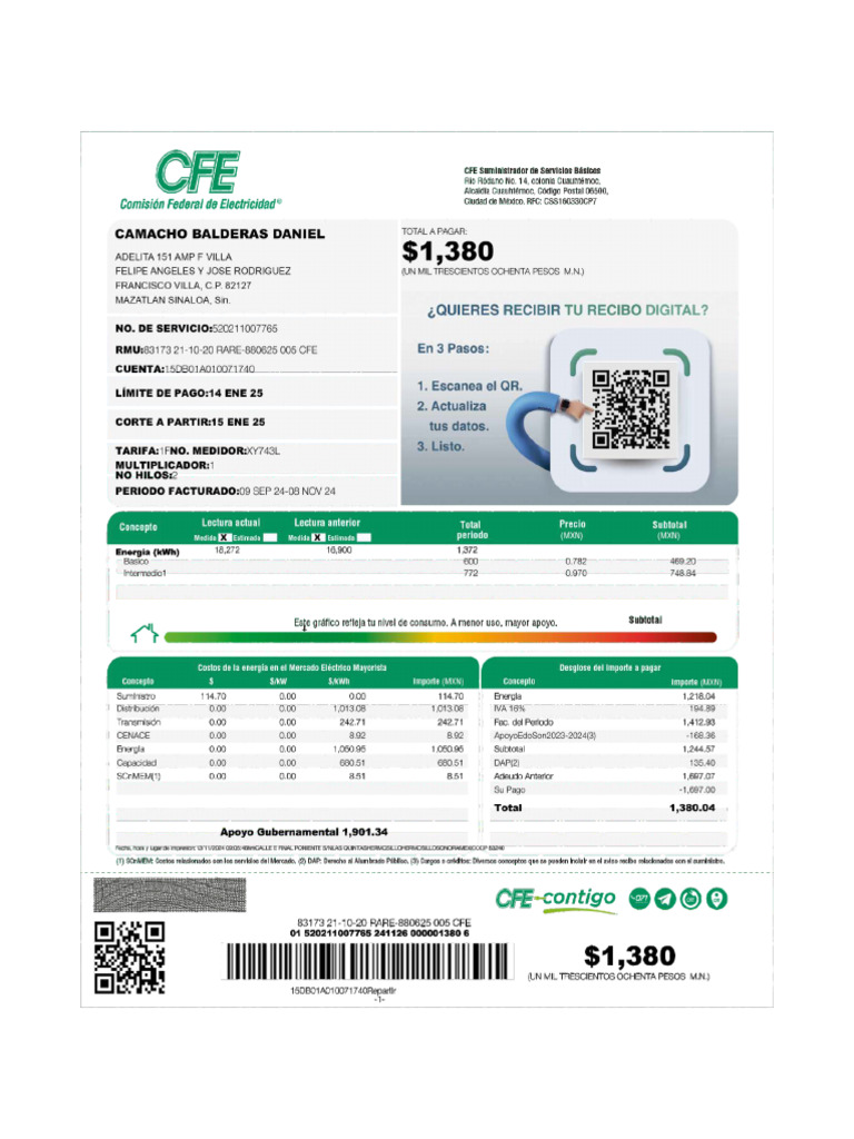 RECIBO CFE ENERO | PDF