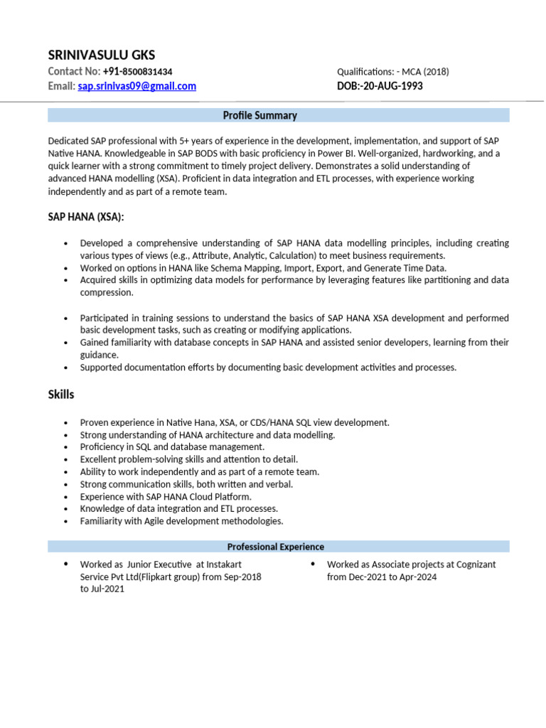XSAPSrinivasulu.resume | PDF | Databases | Data