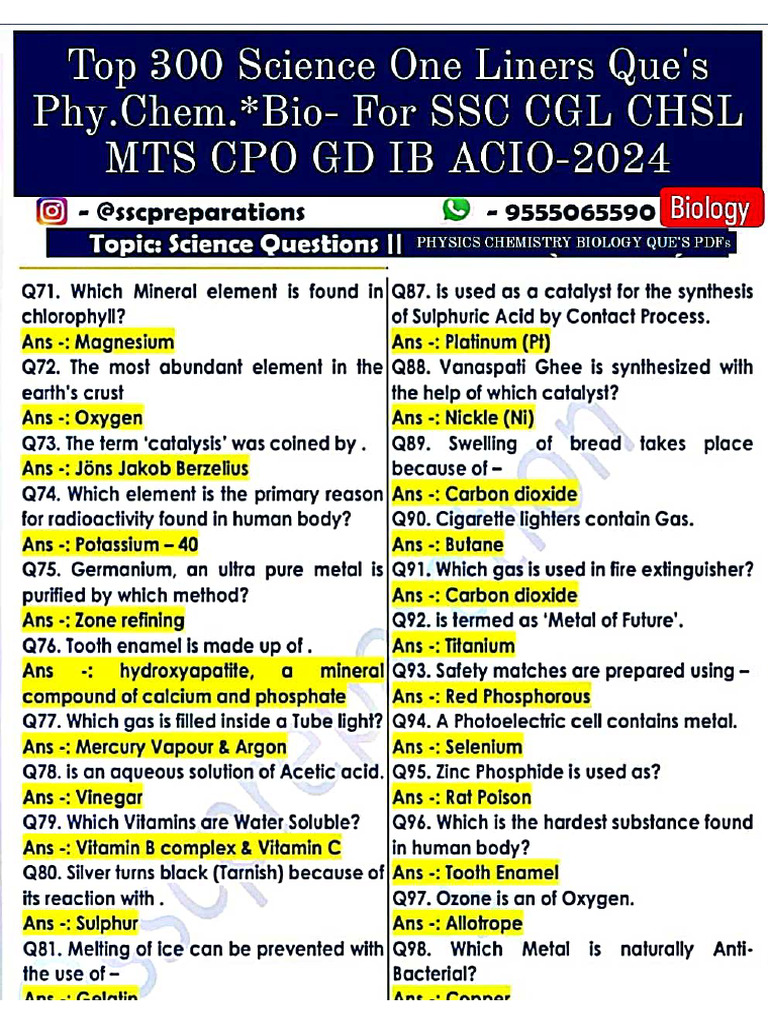 Biology 100 Science One Liners | PDF