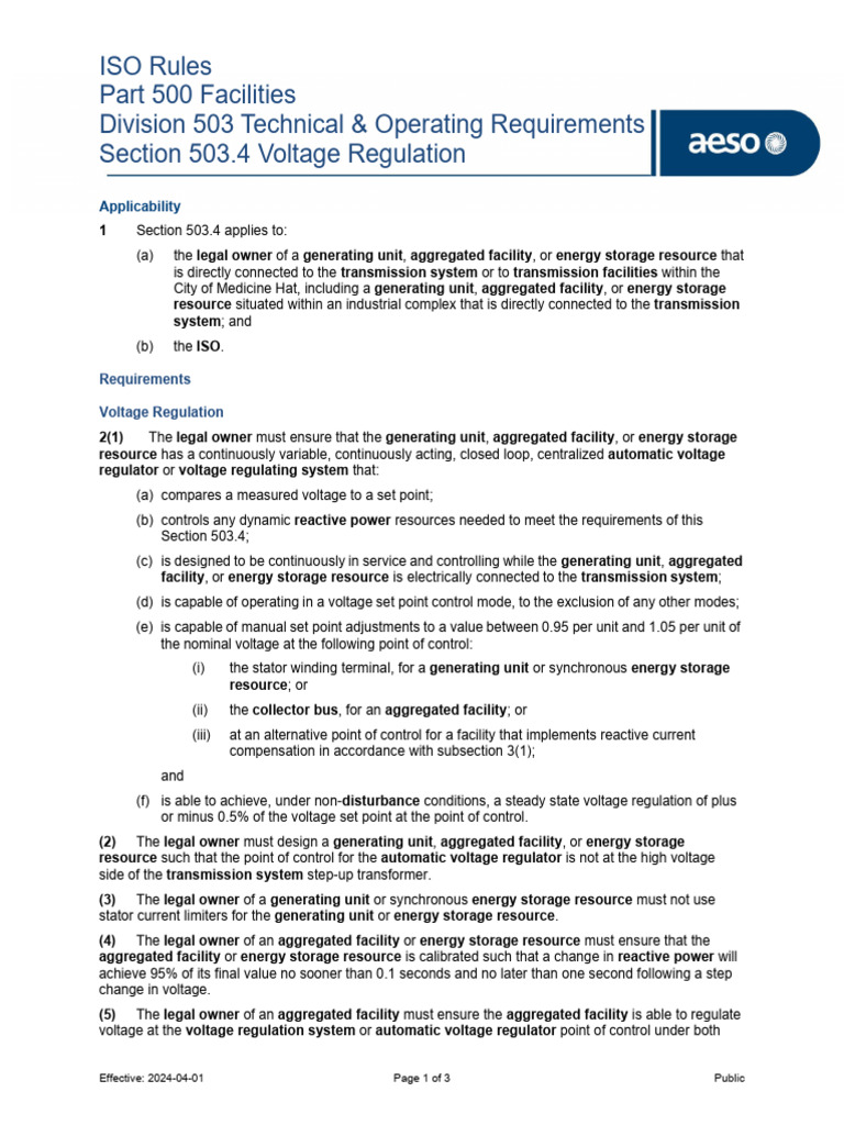ISO Voltage Regulation Requirements | PDF | Electric Power Transmission ...