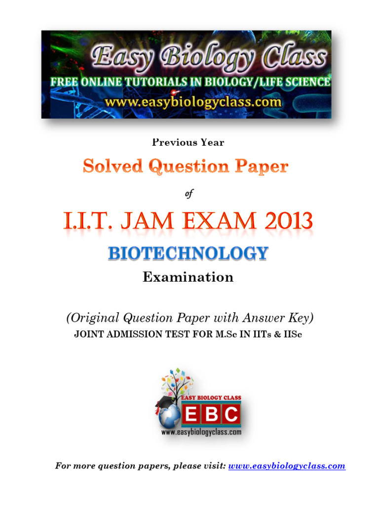 JAM Biotechnology 2013 Question Paper Answer Key PDF | PDF | Tests ...