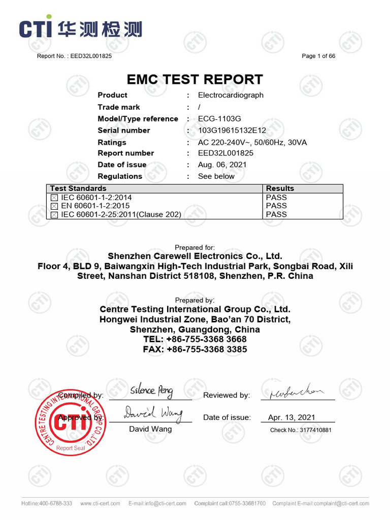 IEC 60601-1 ECG-1103G | PDF | Voltage | Electromagnetic Compatibility