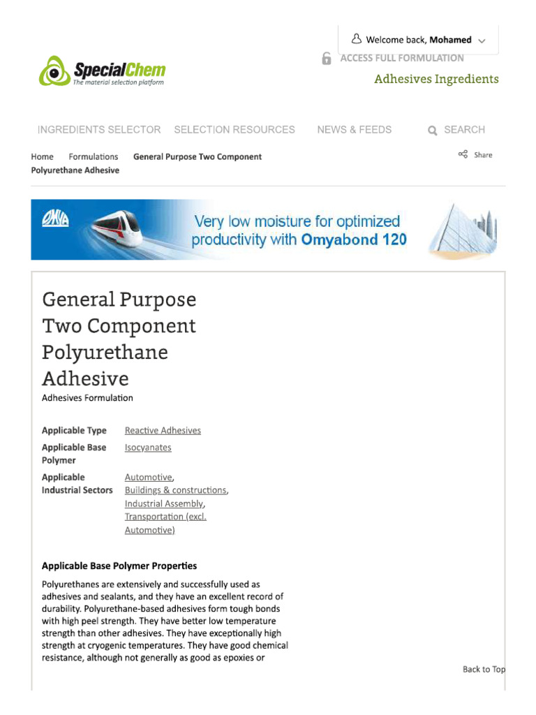PU Glue Formulation | PDF