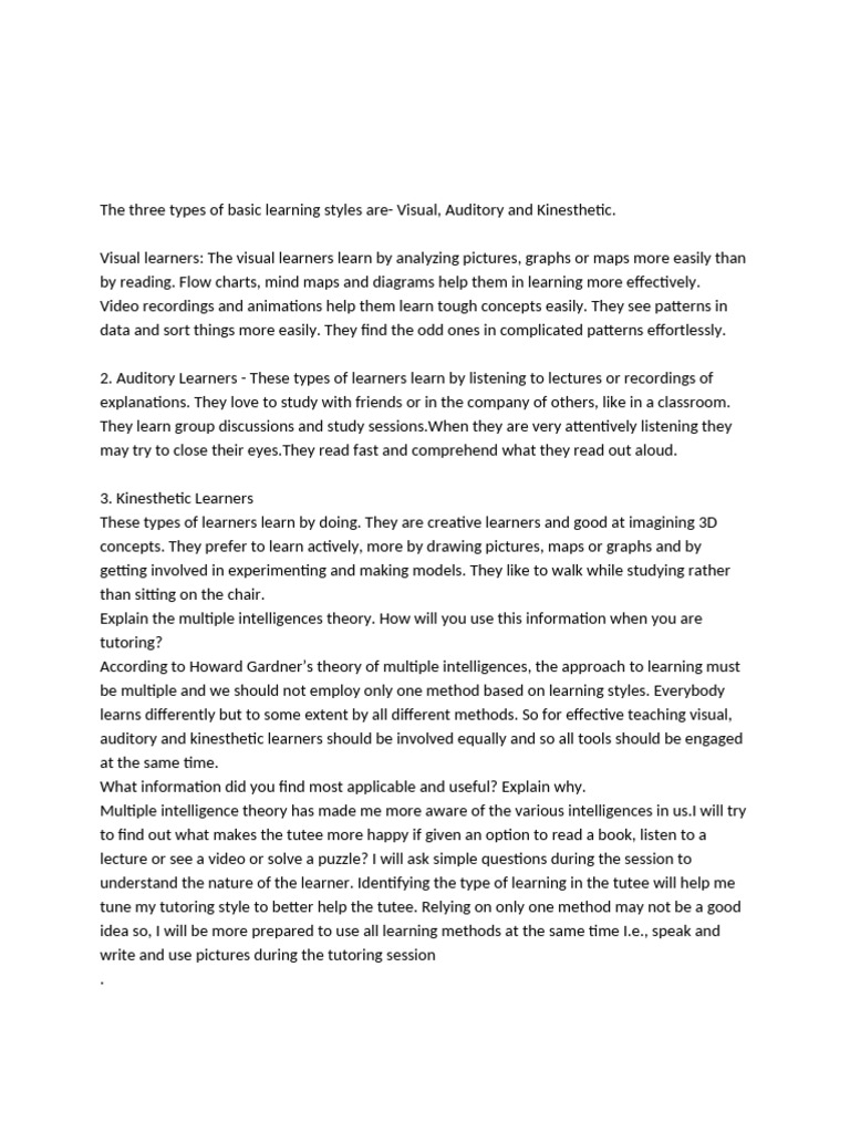 various learning styles | PDF | Learning Styles | Learning