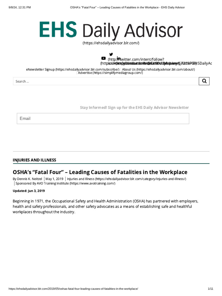 OSHA's - Fatal Four - Leading Causes of Fatalities in The Workplace ...