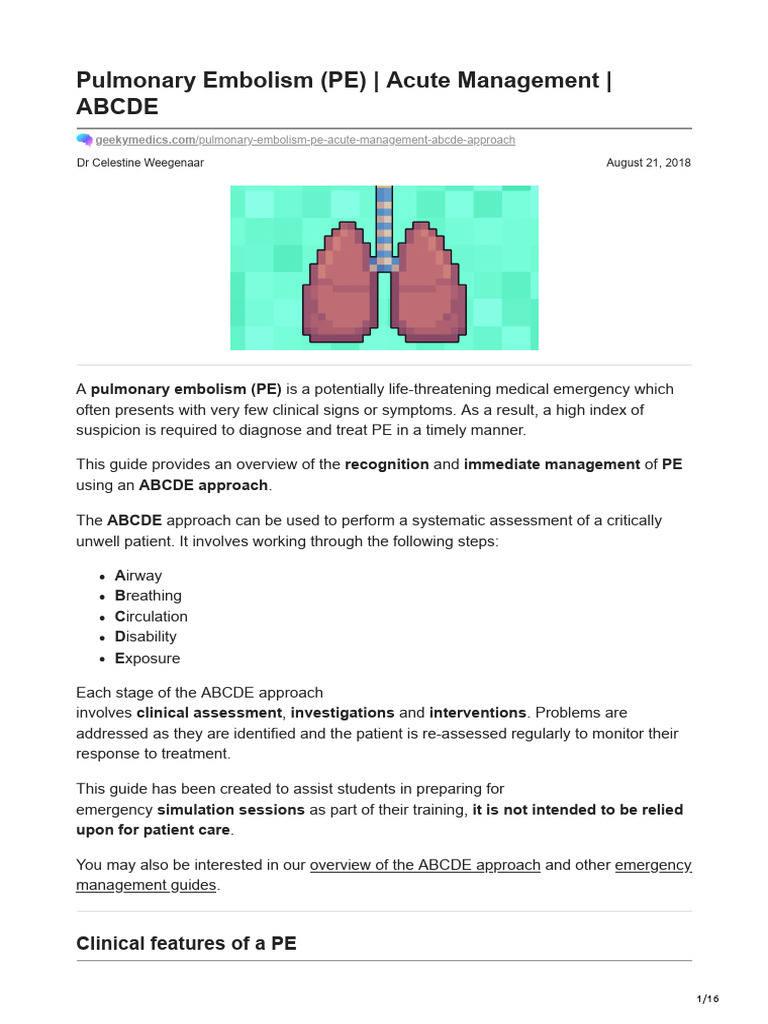 Pulmonary Embolism PE Acute Management ABCDE | PDF | Heart Failure | Heart