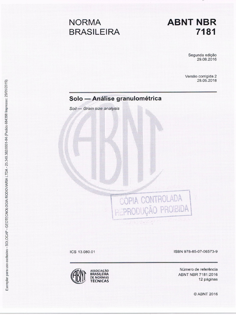Abnt NBR 7181 2017 Analise Granulométrica | PDF