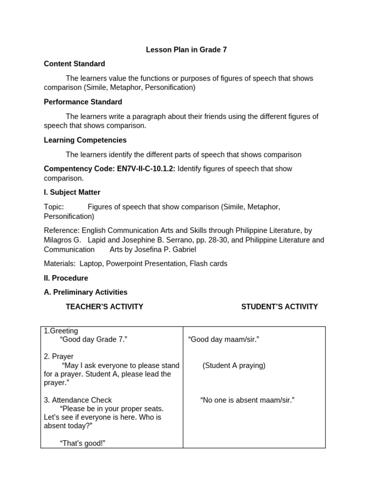 Lesson Plan in Grade 7 DETAILED LP 3 | PDF | Metaphor
