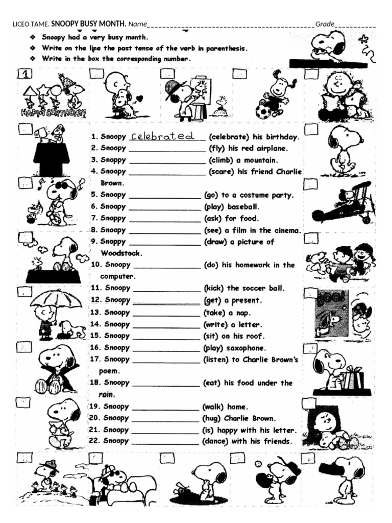 Snoopy Busy Month. Past Verbs. 2025 | PDF