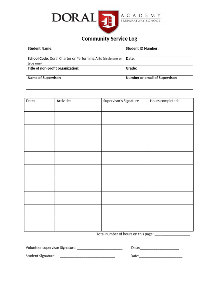 Community Service Log | PDF