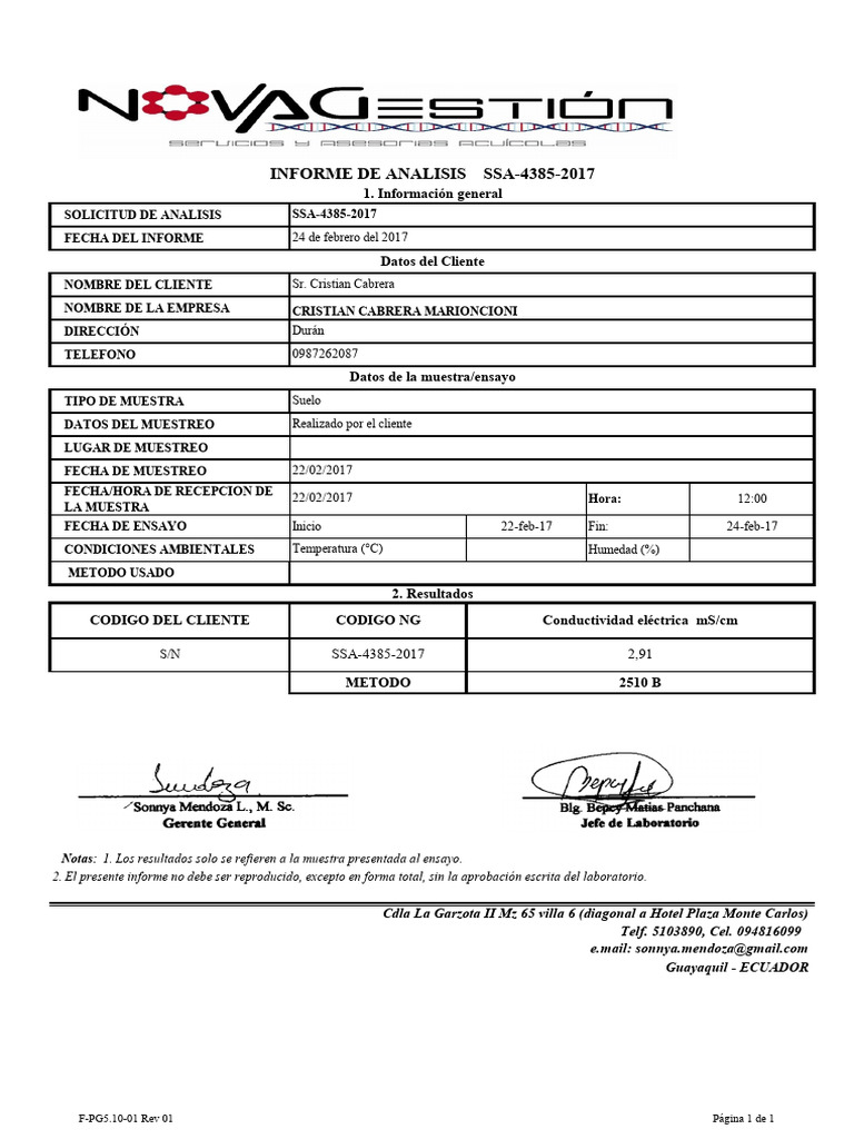 Laboratorio Novagestion Analisis Suelo Agroseacom | PDF
